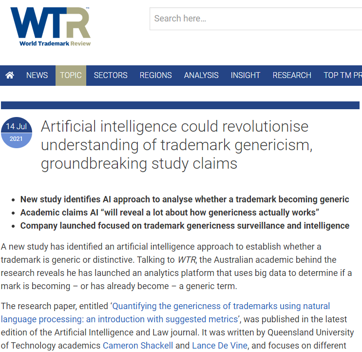 GeneriTrend – Trademark Genericness Evidence and Intelligence
